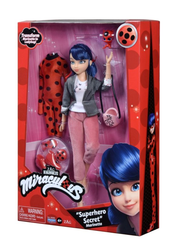 Miraculous: Lienka a čierny kocúr Bábika Marinette s oblekom Lienky